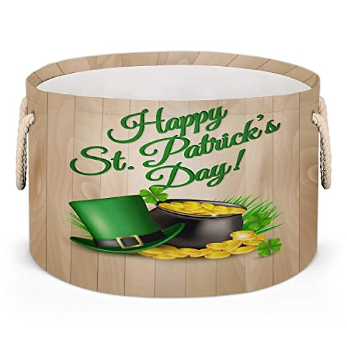 Saint Patrick's Day Green Hat (3) Large Round Baskets for Storage Laundry Baskets with Handles Blanket Storage Basket for Bathroom Shelves Bins for Organizing Nursery Hamper Girl Boy