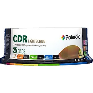 Polaroid PRCDRLS025S Lightscribe CD-R 700MB 80-Minute 52x Recordable Media Disc, 25-Pack Spindle