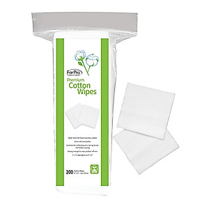 ForPro Professional Collection Premium Cotton Wipes, 100% Cotton, Extra-Soft, for Cosmetic, Nail, and Personal Care, 4” x 4”, 200-Count