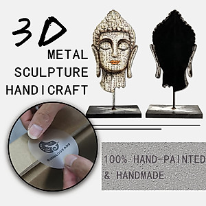 SunBlogs Art Handmade and Hand-Painted Buddha Bust Statue, 16” H Zen Buddha Sculpture Handicraft, Rustic Metal Art Decor for Home Decorations (Style 1)