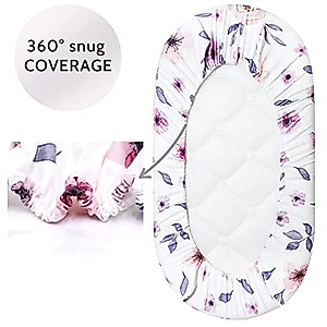 GFU Bassinet Sheets Fitted for Baby Girl, 2 Pack Soft Breathable Bedside Sleeper Sheets Set, Fit for Hourglass Oval Rectangular Bassinet Mattress Pad, Pink Purple Watercolor Floral