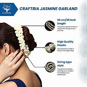Artificial Jasmine Garland,Jasmine Gajra,Mullapoove mala with Real Jasmine Fragrance, As Used for Hair Accessory for Women and Girls,Length - 90 cm, Cream Color