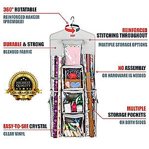 Regal Bazaar Double-Sided Hanging Gift Bag and Gift Wrap Organizer (Light Grey)