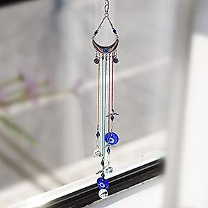20inch Blue Evil Eye Hanging Crystals Suncatcher Ornament with Chakra Energy Crystal Ball Prism Pendant Rainbow Maker for Home Decor Protection