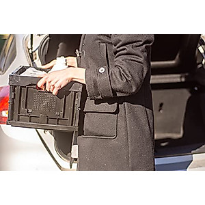 Storage Compat Storage Bin, Nettuno 4323-B06, Plastic Stacking Container, Lidded Storage Bin, Hardware and Tool Storage, Collapsible Bin, Black, 15.75x11.81x8.66 Inches, Medium Size, Individual Pack