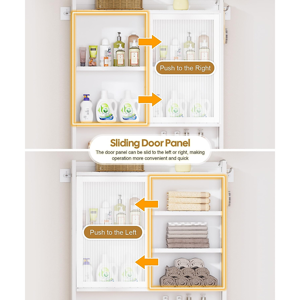 Cozivolife Over The Toilet Storage Cabinet with Acrylic Door Panel and Paper Towel Drawer, Bamboo Toilet Shelf, Organizer Rack Above Toilet for Bathroom (Without Power Strip, White)