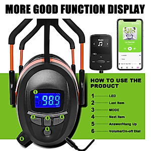 Gardtech Hearing Protection with Bluetooth, FM Radio Earmuffs, NRR 29dB Hearing Protection Headphones Noise Cancelling Headphones with MP3 for Mowing Lawn Work, Rechargeable BL-5B Battery