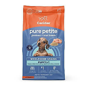 CANIDAE Pure Petite Premium Freeze-Dried Raw Coated Dry Puppy Food for Small Breed, Limited Ingredient Diet, Chicken Recipe with Wholesome Grains, 4 lb Bag