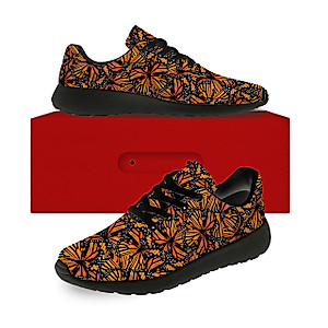 Casual Sport Running Shoes for Women Men Yellow Monarch Butterflies Print Tennis Walking Sneaker Gifts for Butterfly Lover,US Size 11 Women/9.5 Men