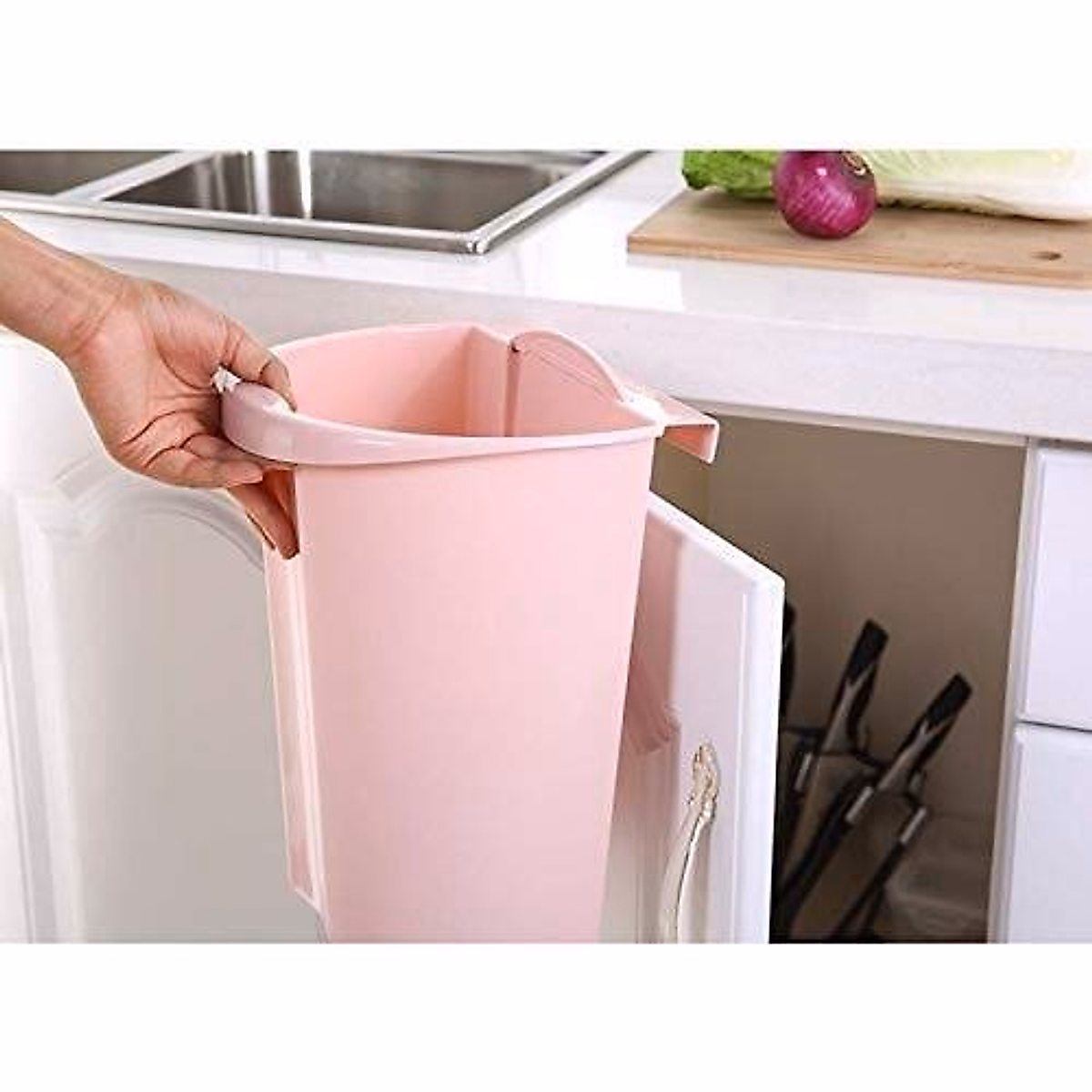 BLRYP Family Hanging Coverless Plastic Trash Can Kitchen Small Waste Recycling Bin,8L Kitchen, Home (Color : Green)