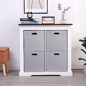 Fboxac Cube Storage Bins 13×13 Linen Foldable Box with Handles, Collapsible Organization Basket Set of 4 Large Capacity Grewer for Closet Shelf Cabinet Bookcase Bedroom, Silver Grey