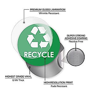 Pixelverse Design Recycle Sticker Trash Bin Label, 4" x 4" Black Trash and Green Recycle Home Round Vinyl Decals (4 Pack)
