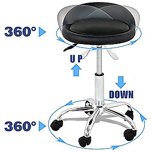 HomGarden Adjustable Hydraulic Rolling Swivel Stool for Massage Salon Office Facial Spa Medical Tattoo Chair Stool w/Backrest Cushion & Wheels,Set of 4