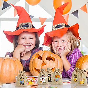 LOKIPA 36 Pcs Halloween Burlap Gift Bags with Drawstring Small Jute Pouches for Kids Adults Party Supplies