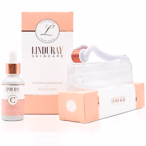 Derma Roller Microneedling Kit for Face 0.25mm - Complete Skin Set with Vitamin C Serum 20%