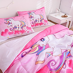 PHANTASIM Unicorn Comforter Set Full All-Season Pink Rainbow Unicorn Bedding Full for Girls 3 Pieces Soft Brushed Microfiber Kids Bedding Set for Girls Boys with 2 Pillowcase