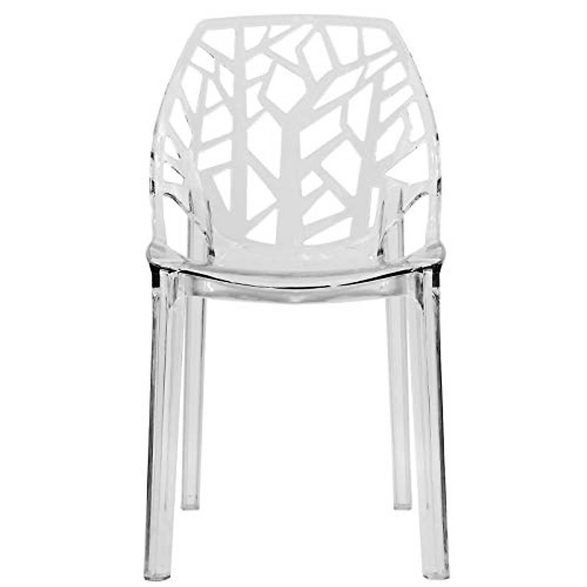 LeisureMod Caswell Cut-Out Tree Design Modern Dining Chairs, Set of 2 (Clear)