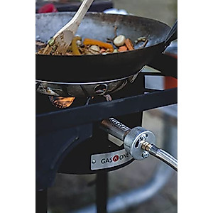 GasOne Propane Single Burner Camp Stove with High Temp Paint & Red QCC Steel Braided Regulator with Height Adjustable Leg