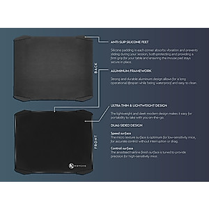 KOVEHN Dual-Sided Aluminum Hard Mouse Pad (L) - Non-Slip Silicone Feet - Strong and Durable Dual Surface Mousepad for Office and Gaming (Jet Black)
