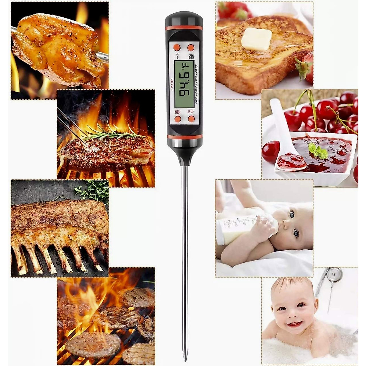 Digital Kitchen Thermometer Coffee Thermometer Tea Thermometer Food Thermometer Waterproof Digital Instant Read Meat Thermometer with Long Probe for Liquid, Candle, Food, Milk, Fry, Candy, Roast