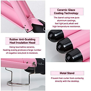 3 Barrel Hair Curling Iron Wand Temperature Adjustable 25mm Hair Waver（Pink）