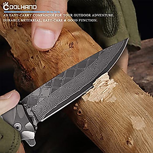 Cool Hand 4.6'' Damascus Steel Folding Knife, Titanium Frame Lock Knives w/ 3'' VG10 Damascus Steel Blade, Textured TC4 Titanium Handle and Clip, Great EDC Gentlemen Knife