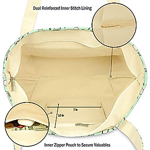 DALIX 20" Large Teal Owl Tote Shoulder Bag Natural Cotton Canvas