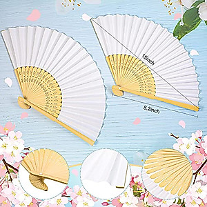 70 Pieces White Paper Hand Fan Bamboo Folding Fan DIY Paper Fan Bamboo Paper Wooden Fan Foldable Wedding Fan for Dancing Photo Props Wall Decoration Wedding Accessories