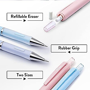 Four Candies Pastel Mechanical Pencil Set - 3PCS 0.7mm Mechanical Pencils with 360PCS HB Lead Refills, 3PCS Erasers and 9PCS Eraser Refills, Cute Colored Mechanical Pencils for Drawing & Writing