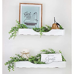 AuldHome Enamel Tray Shelves (Set of 2); Farmhouse Bathroom Decor White Enamelware Shelf Trays