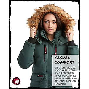 CANADA WEATHER GEAR Women's Winter Coat - Women's Parka and Long Winter Jackets for Women with Removable Faux-Fur Hood (S-3X), Size Small, Forrest Green/Natural