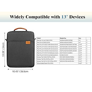 TiMOVO 13 Inch Tablet Sleeve Handbag with Shoulder Strap for iPad Air 13", iPad Pro 13", iPad Pro 12.9", Galaxy Tab S9+/S9 Plus/S10+/S10 Plus/S9 FE+/S9 FE Plus 12.4", Black & Gray