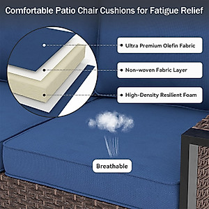 Outdoor Chair Cushions, 24 x 23 Inches High-Density Foam Deep Seat Patio Cushions with Olefin Fabric & Removable Zipper Cover, Outdoor Furniture Replacement Cushions for Chair Sofa Couch - Blue