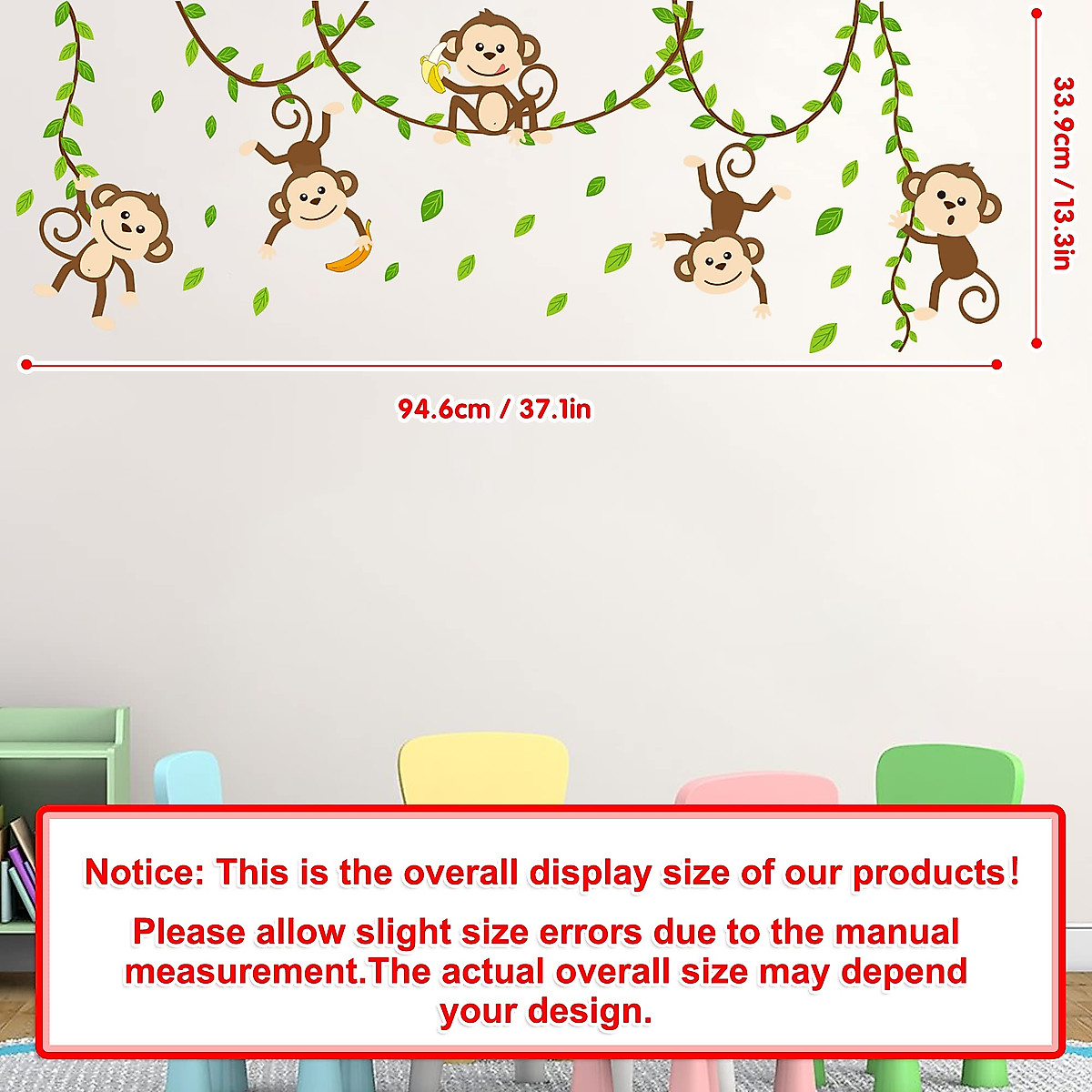 Glow in The Dark Monkey Wall Decals Jungle Tree Wall Decals Safari Removable Animals Wall Stickers Cartoon Zoo Decals Baby Nursery Kids Boys Girls Bedroom Playroom Daycare Safari Theme Wall Decor