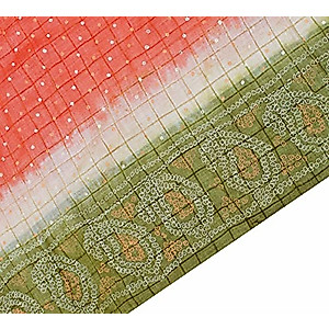 Peegli Vintage Orange Saree Bandhani Style Textile 100% Pure Silk Sari Recycled Fabric