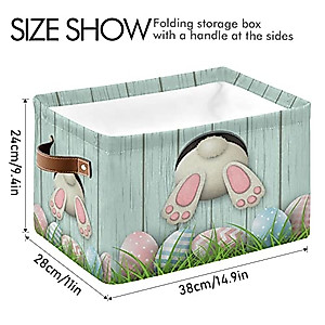senya Easter Basket with Handles, Easter Bunny Bottom with Pink and Blue Eggs Foldable Fabric Collapsible Storage Bins Organizer Bag for Storage Clothes