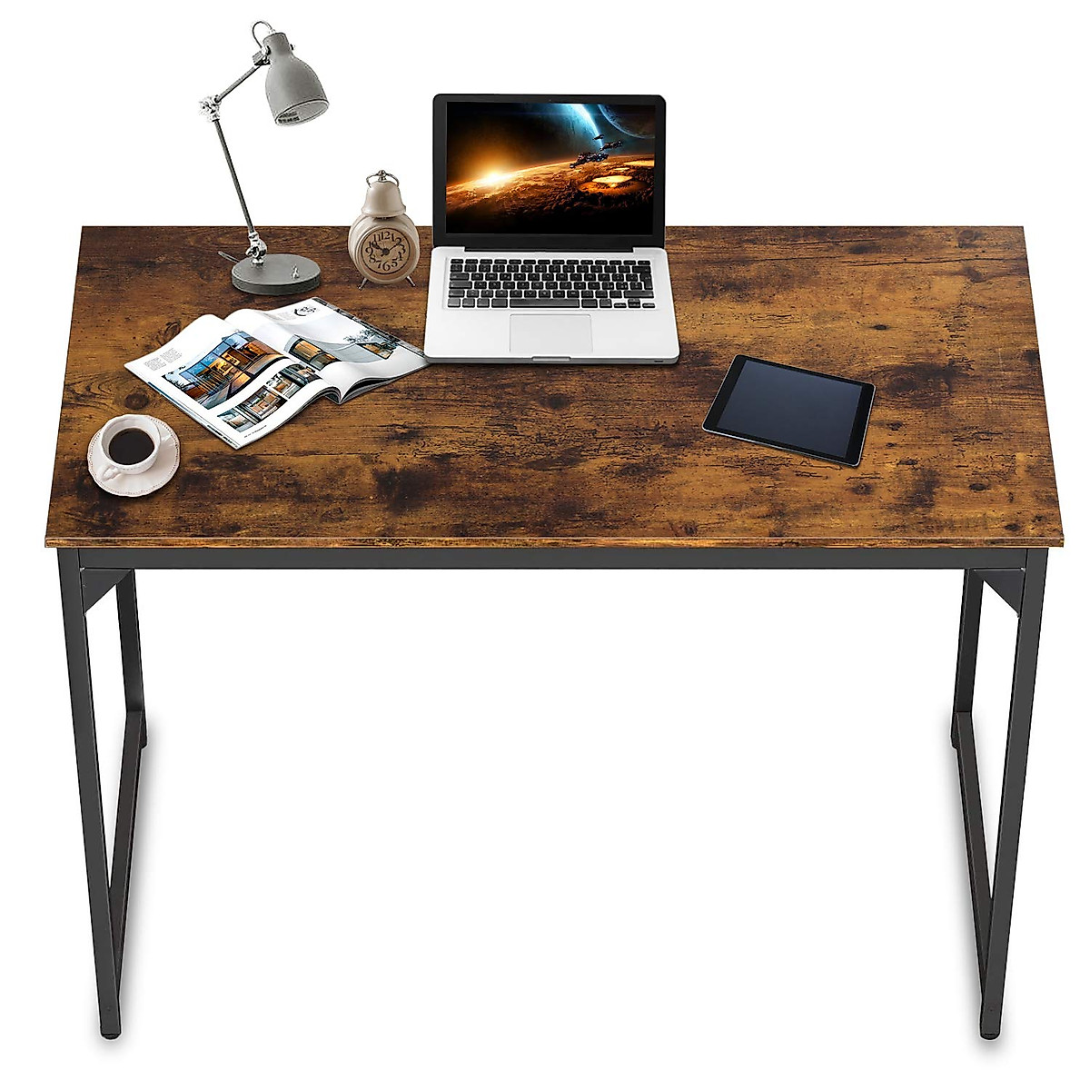 HCB Computer Desk 39inch Home Office Desk Writing Study Table Modern Simple Style PC Desk with Black Metal Frame(Brown),39x20x29inch