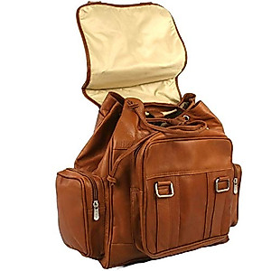 Piel Leather Double Loop Flap-Over Laptop Backpack, Saddle, One Size