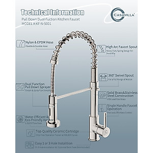 Kitchen Faucet, Commercial Kitchen Sink Faucets with Pull Down Sprayer, Stainless Steel Faucets for Kitchen Sinks, Dual Function Spray Head, Single Handle Spring Kitchen Faucets -Brushed Nickel