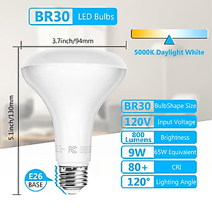 dalattin 12 Pack BR30 LED Bulbs 65W Equivalent, Dimmable Indoor Flood Lights 5000K Daylight White, 9W, 800 Lumens, E26 Base, LED Recessed Light Bulb for Living Room, Bedroom, Bathroom, Kitchen