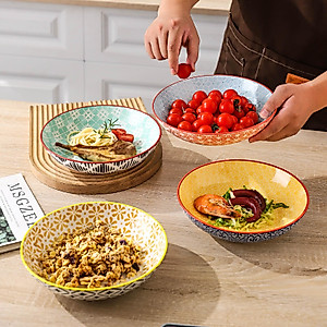 KOLLOV Pasta Bowls, 33oz Large Salad Bowl, Stoneware Serving Bowl Plates Set of 4 for kitchen, 8.5" Wide Bowl Dishes for Pasta, Soup, Fruit, Microwave Safe