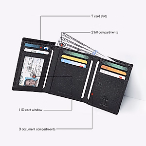 ESTALON Real Leather Trifold Wallet For Men-RFID Slim Tri Fold Wallets Minimalist 3 fold Credit Card Holder ID Window Christmas Gift (Phantom)