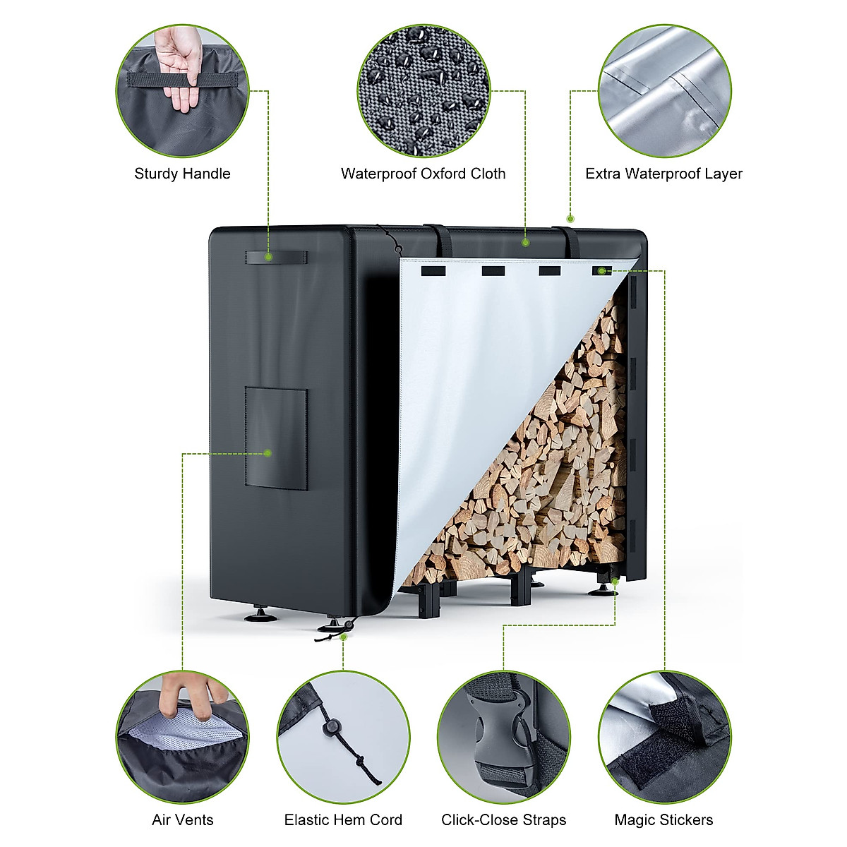 Brightown Firewood Rack Outdoor with Cover, 4FT Indoor Wood Rack for Firewood, Waterproof Fire Wood Holder Outside, Adjustable Heavy Duty Logs Stand Stacker Holder for Fireplace Patio Deck, Black