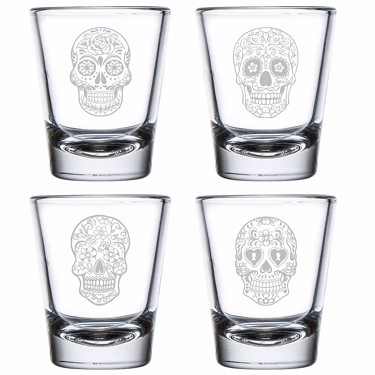 MIP Set of 4 Shot Glasses 1.75oz Shot Glass Gift Sugar Skull Collection