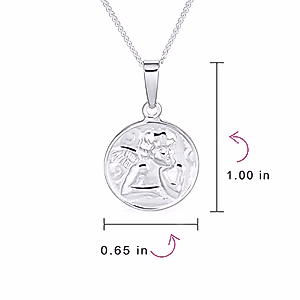Personalize Religious Round Disc Medal Guardian Sistine Angel Cherub Pendant Necklace For Women For Teen .925 Sterling Silver Engrave IT