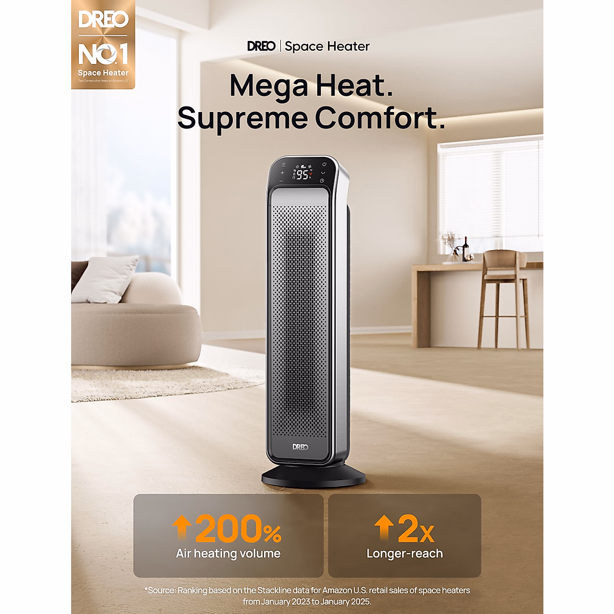 Dreo Space Heater, 24" 11ft/s Fast Quiet Heating Portable Electric Heater with Remote, 3 Modes, Overheating & Tip-Over Protection, Oscillating Ceramic Heater for Bedroom, Office, and Indoor Use, Black