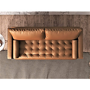 Container Furniture Direct Womble Mid Century Modern Couch with Bolster Pillows, PU Leather Upholstered Tufted Seat, Versatile Retro Design for Comfortable Living Spaces, Loveseat, Coffee Brown