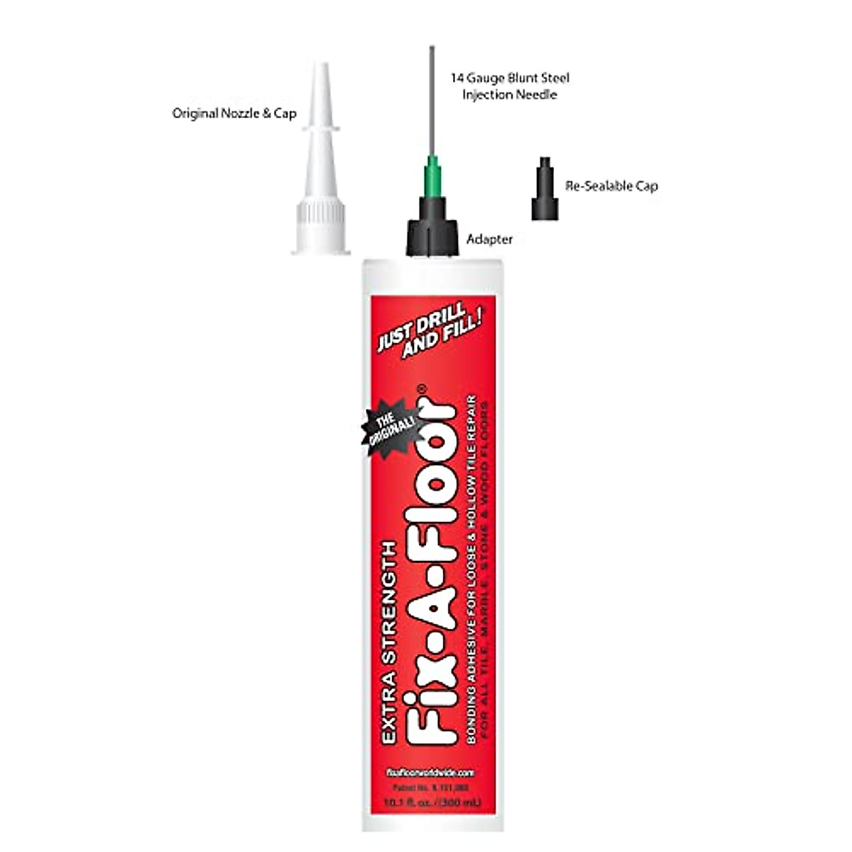 The Original Award Winning Fix-A-Floor Micro Syringe Adapter Pro Pack (6) For Loose & Hollow Flooring Repair. The Micro Syringe Injector should only be used in grout lines less than 1/8”