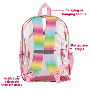 CLUB LIBBY LU Rainbow Clear Backpack for School, 16 inch Stadium Approved Transparent Bag with Matching “Be Kind” Pencil Pouch, 3 Piece Set
