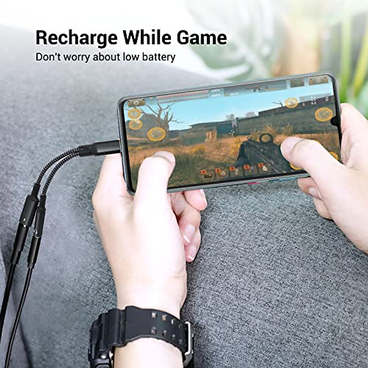 USB C to 3.5mm Headphone and Charger Adapter, 2 in 1 USB C Splitter to Audio Jack & Dongle Cable, Compatible with Samsung Galaxy S21 S21+ S22, Note 20 10, Google Pixel 2 3 4 XL